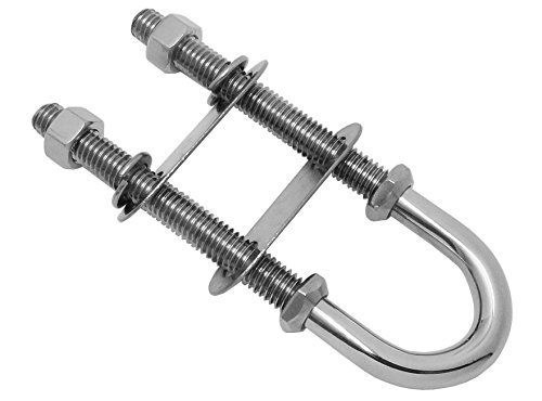 SeaLux Marine Boat Bow Eye Stern Eye U Bolt Tie Down 3/8" Stock, 5" Overall Length, 3-3/8" Thread Length with Hex Nuts and Split washers-SL878805850CW
