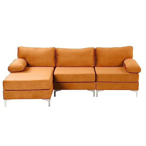 Casa Andrea Milano Modern Velvet Fabric Sectional Sofa, L-Shape Couch with Extra Wide Chaise Lounge