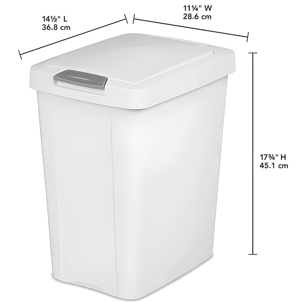 7.5 Gallon White Wastebasket with Touch-Open Lid: Ideal Office Trash Can, Under Sink Trash Can, Or Garbage Can with Lid for Kitchen, Bathroom, Mudroom
