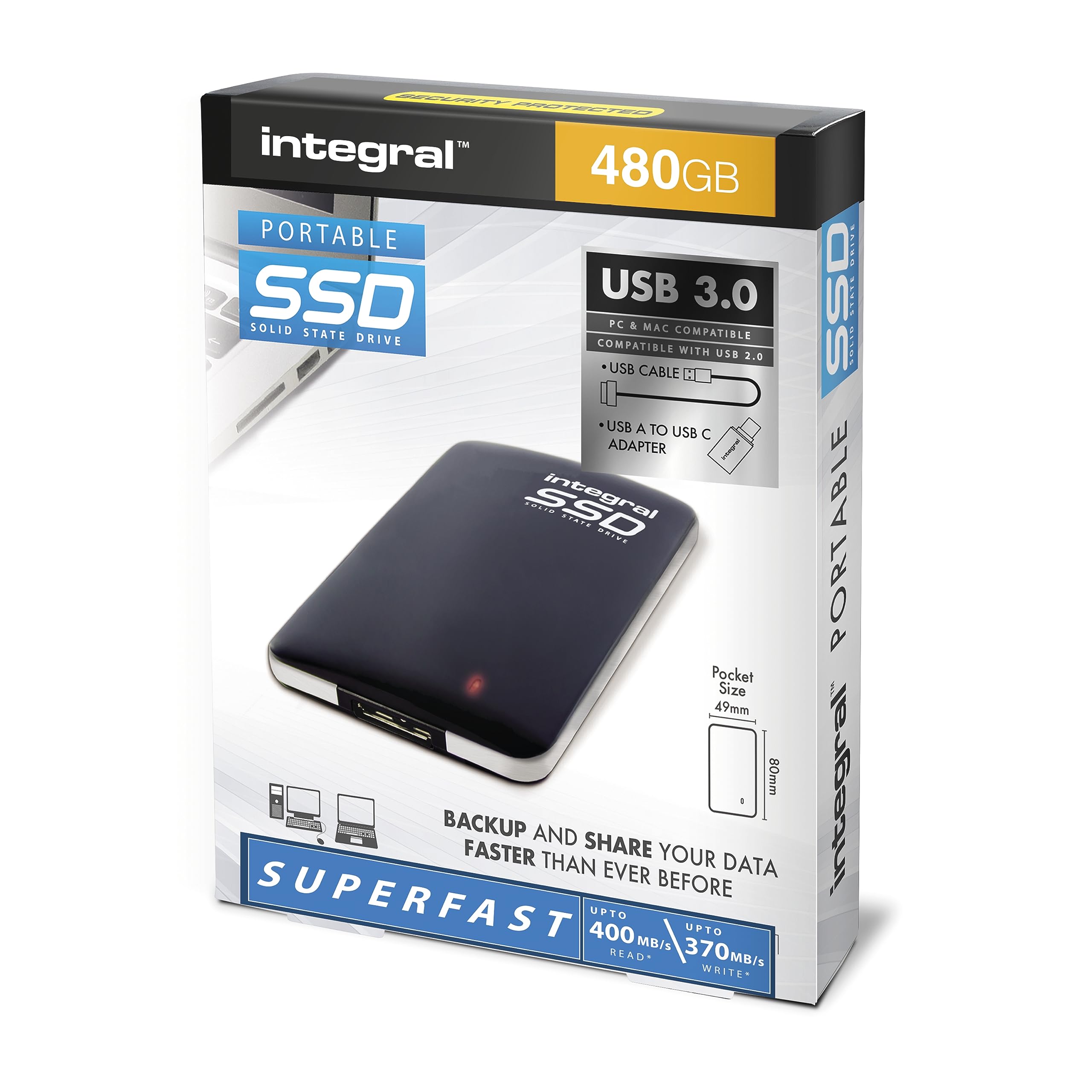 Integral 480GB Portable SSD Drive USB 3.0 External SSD Black