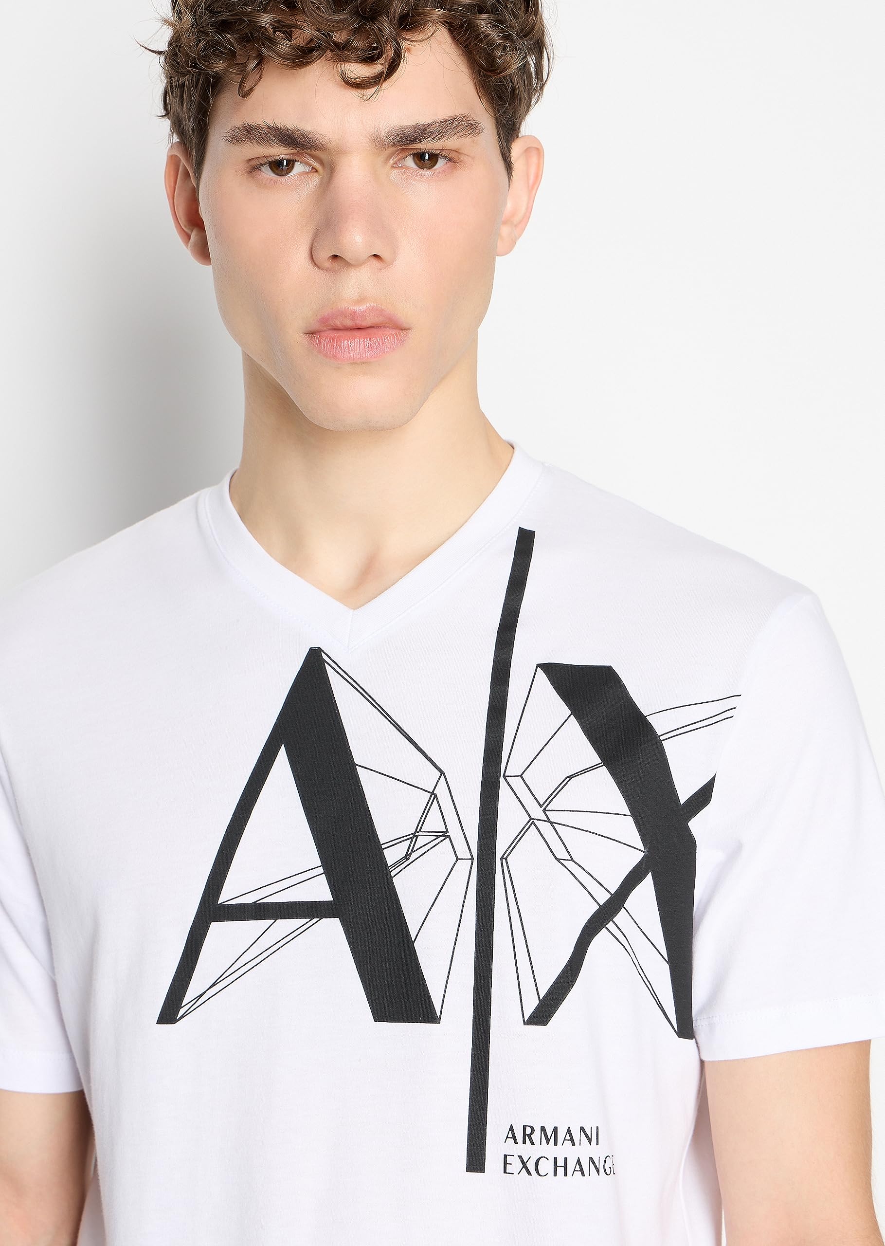 A | X ARMANI EXCHANGE Men's Regular Fit V Neck AX Logo Tee, Cyber Yellow, XL