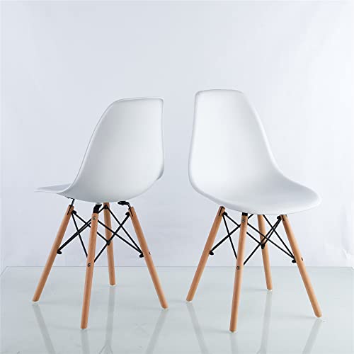ATSNOW Mid Century Modern White Dining Chairs Set of 2, Plastic DSW Side Chairs for Kitchen Living Room Leisure