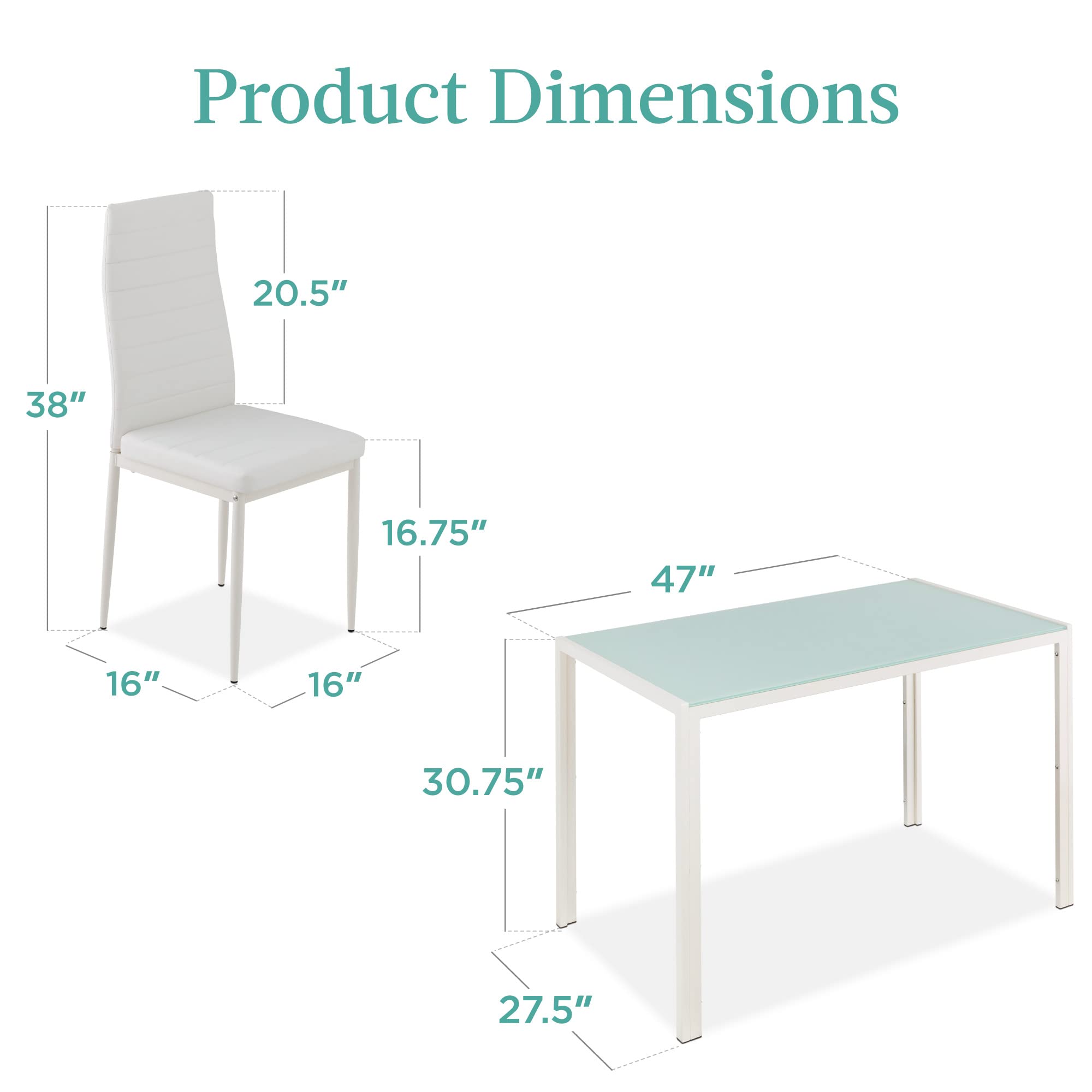 Best Choice Products 5-Piece Kitchen Dining Table Set for Dining Room, Kitchen, Dinette, Compact Space w/Glass Tabletop, 4 Faux Leather Metal Frame Chairs - White