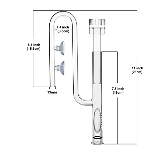 JARDLI Glass Lily Pipe Inflow with Surface Skimmer for Aquarium Planted Tank (13mm for 12/16mm (1/2'' i.d.) tubing)