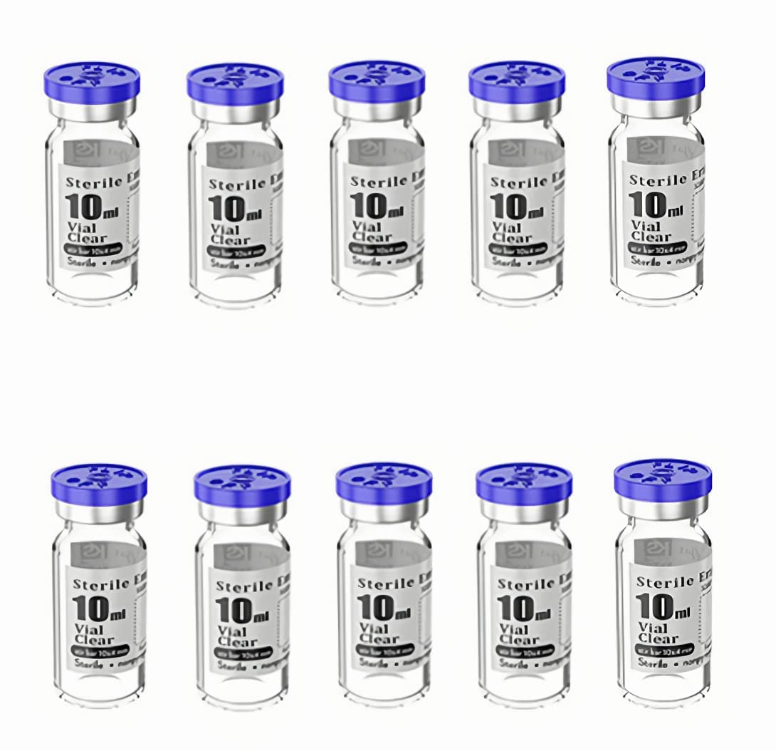Biocomma 10pcs 10ml Sterile Empty Vial with Plastic Aluminum Flip Off Caps,Penicillin Bottle 20mm Crimp Top Sterile Transparent Borosilicate Lab Sample Vial (Transparent)