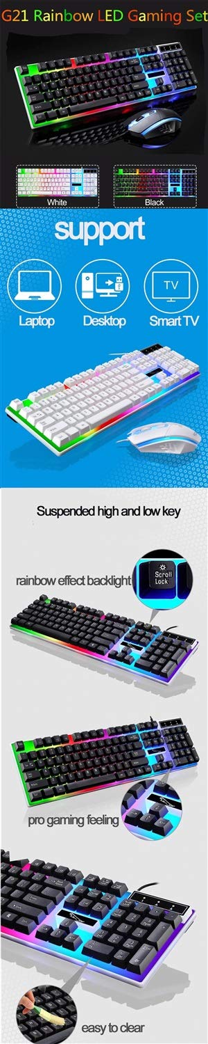 Wgxyihai Adjustable Gaming Keyboard G21 Wired USB Gaming Keyboard Rainbow Mouse and Keyboard Combo Set with Mechanical Backlit Keyboard and Mouse Set (Color : Black)