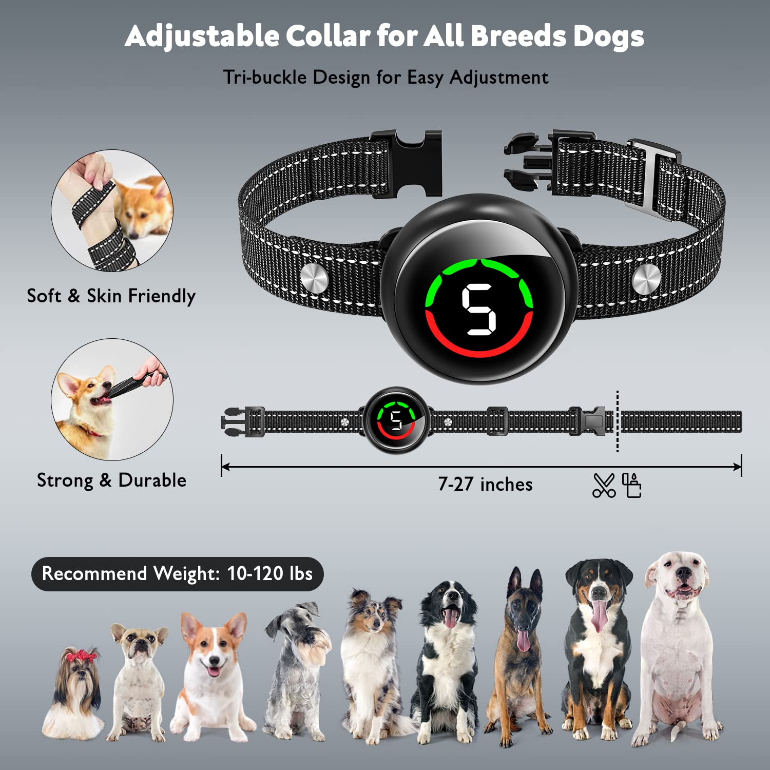 Bark Collar for Large Dog & Medium Dogs, Birkhey Dog Bark Collar, Rechargeable Automatic Bark Shock Collar, Anti Barking Collar with Beep Vibrating Shock, 5 Sensitivity for Barking Control & Training