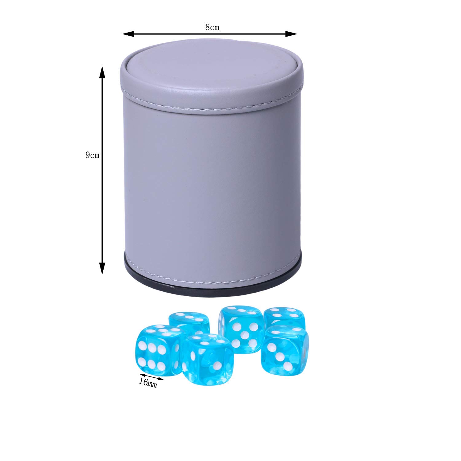 Dice Cup Set PU Leather and Felt-Lined, Quiet Shaking for Yahtzee Farkle Liars Dice Games, Includes Six 16mm Regular Dice, 2 Pack
