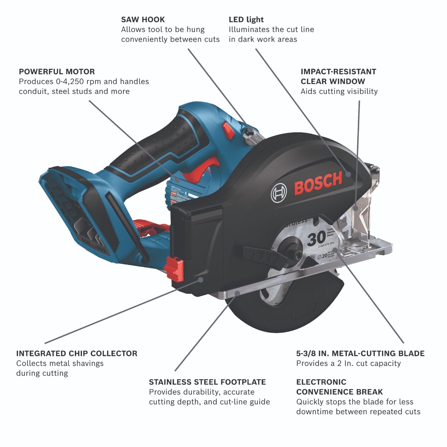 Bosch GKM18V-20N-RT 18V Lithium-Ion 5-3/8 in. Cordless Metal-Cutting Circular Saw (Tool Only) (Renewed)