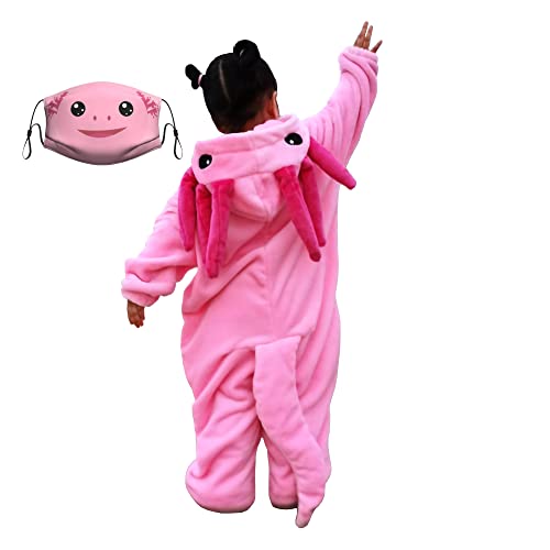 Cute Axolotl Unisex Child Axolotl Animal One-Piece Cosplay Plush Onesie Costume Large (No mask), Pink