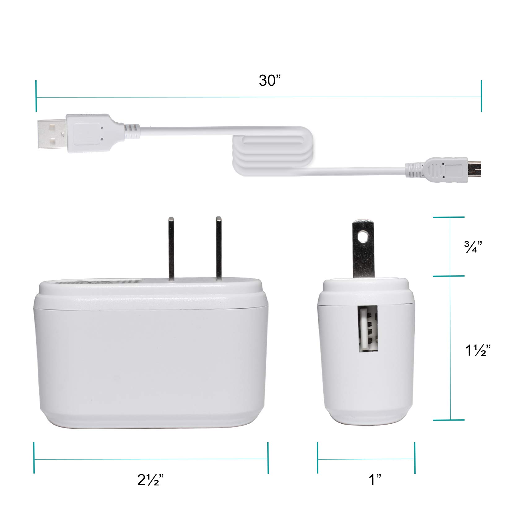 USB Power Adapter Wall Charger with USB Cable Travel Plug for Electric Massager