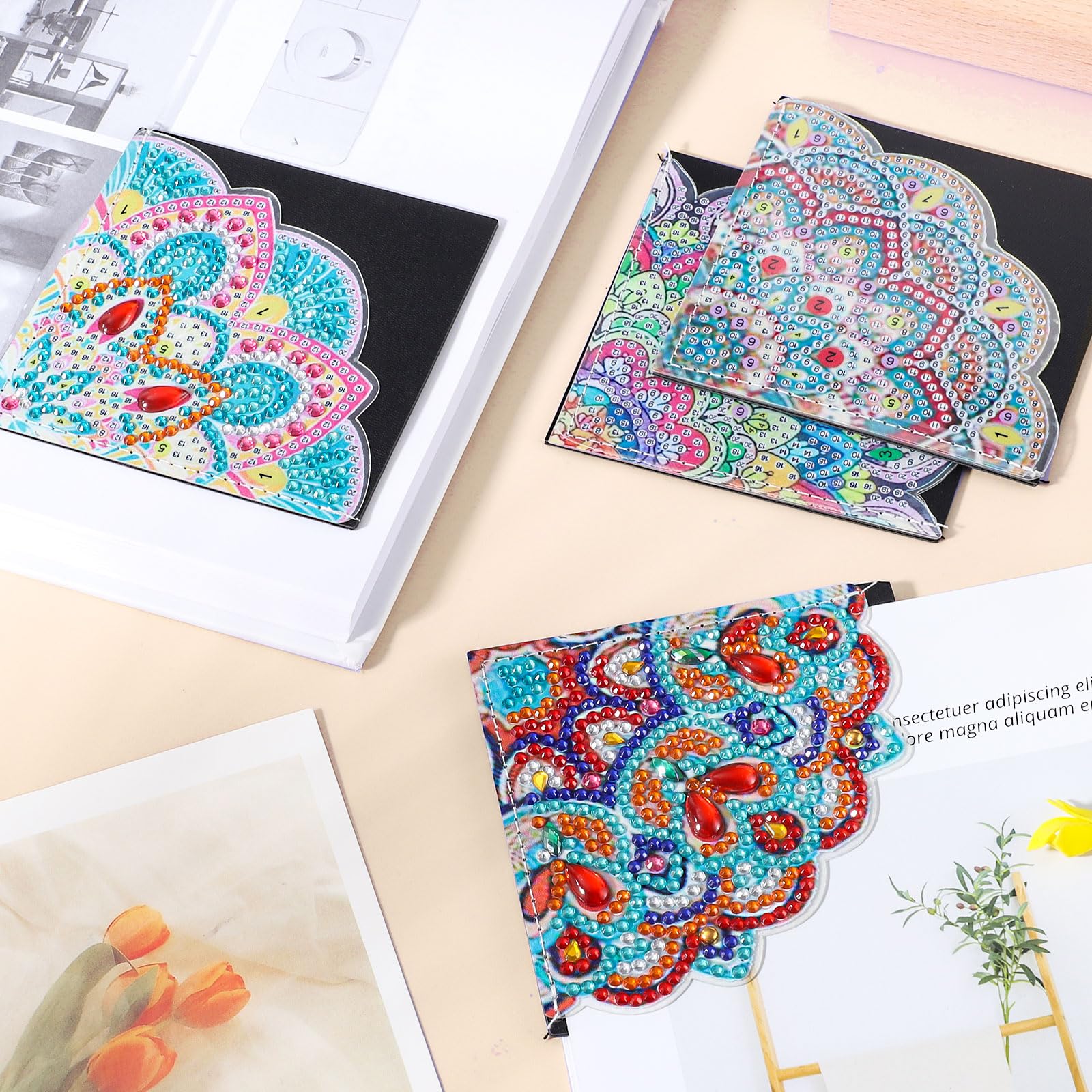 6 Pcs 5D Diamond Painting Bookmarks, Diamond Art Bookmarks Corner Bookmark DIY Triangle Diamond Painting Kits for Christmas Gift Stocking Stuffers DIY Bookmarks Crafts Projects