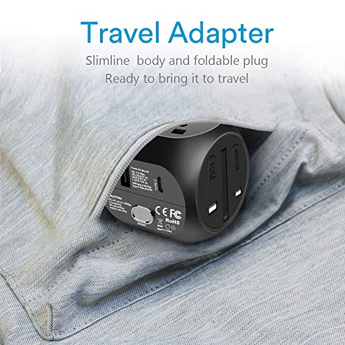 UPPEL Universal Travel Adapter Power Adapter All in One European Adapter Travel Converter with QC3.0&USB&Type-C Port Function Charger,Universal Plug Adapter Used in UK/US/EU AU/Asia(200 Countries)