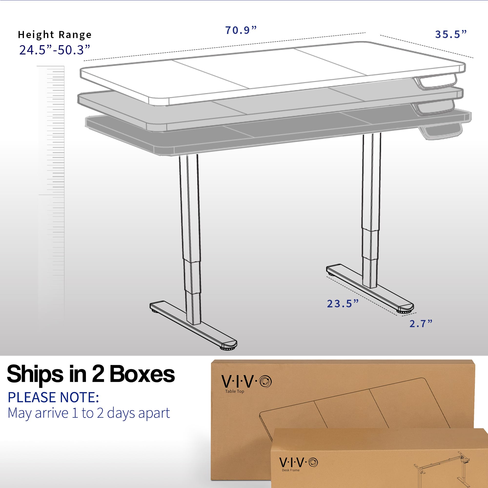 VIVO Electric 71 x 36 inch Rustic Sit Stand Desk, Dual Motor Memory Controller Height Adjustment, 2B Series, Vintage Brown Top Black Frame, DESK-KIT-2B7N-36