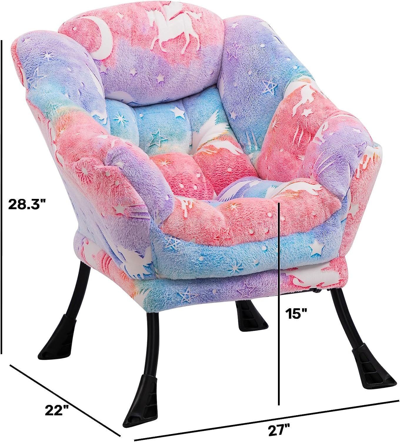 ALIMORDEN Kids Lazy Chair, Glow in The Dark Lovely Unicorn Patterns Toddler Chair, Steel Frame Leisure Sofa with Armrests, Super Soft and Comfy