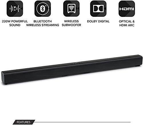 JBL Cinema SB160 2.1 Channel 220 Watt Wireless Bluetooth Music Streaming HDMI ARC Soundbar with Wireless Subwoofer Bundled with Earbuds
