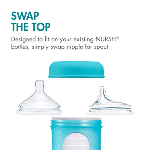 Boon NURSH Reusable Silicone Baby Bottles & NURSH Silicone Straw Conversion Top, Straws for NURSH Baby Bottles & NURSH Silicone Sippy Cup Lid, 6 Months and up