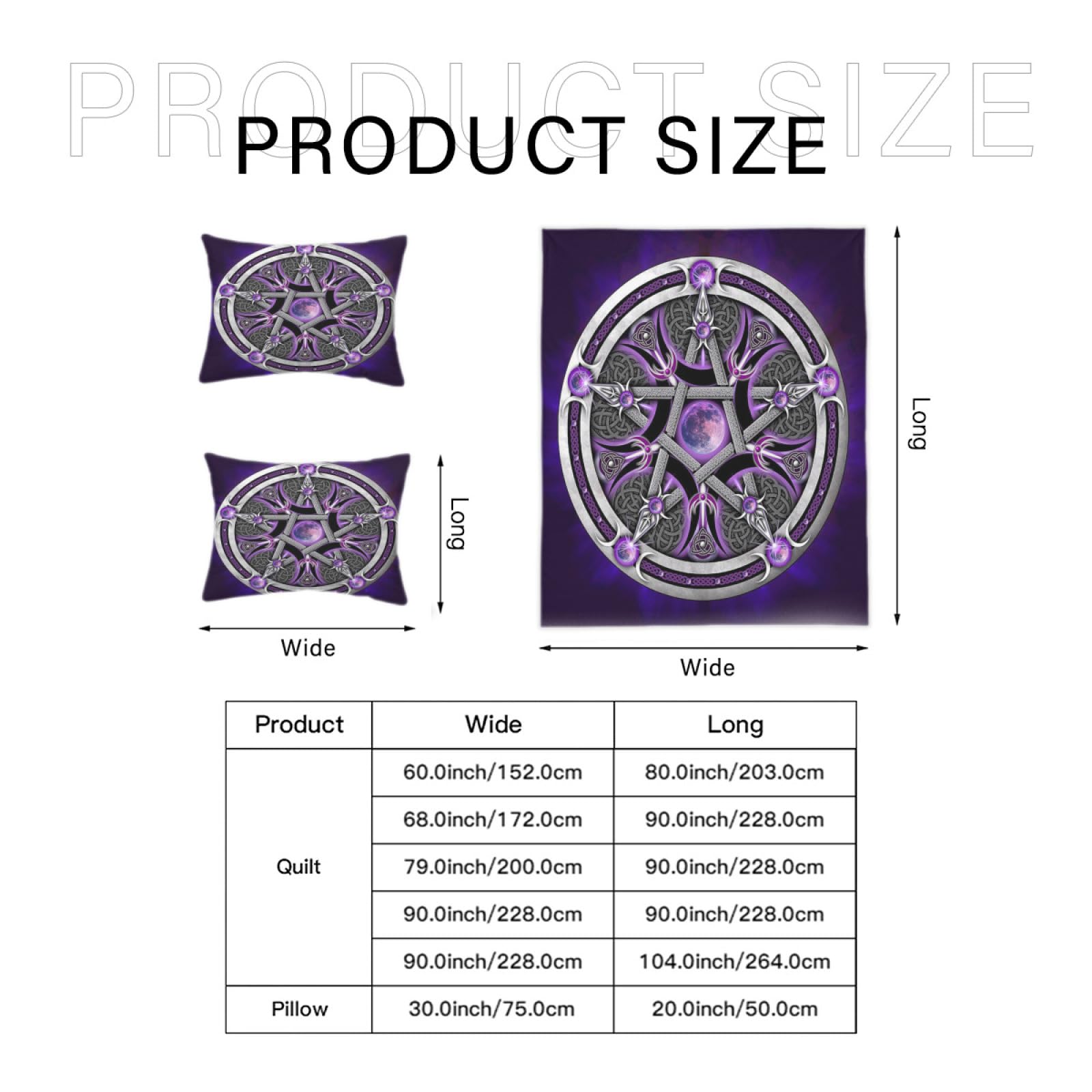 Bedding Sheet Bed Sets, Purple Wicca Wiccan Star Pentagram Pentacle Soft 3-Pieces Duvet Cover Set Comfy 1 Comforter Cover & 2 Pillowcases for All Season Full(79"×90")