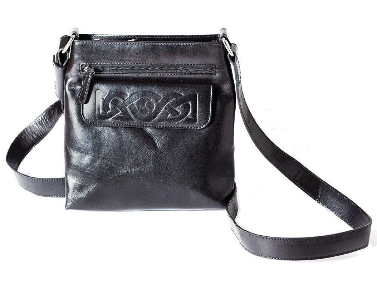 Biddy Murphy Irish Hand Bag Crossbody Black Leather Embossed Celtic Weave Made in Ireland