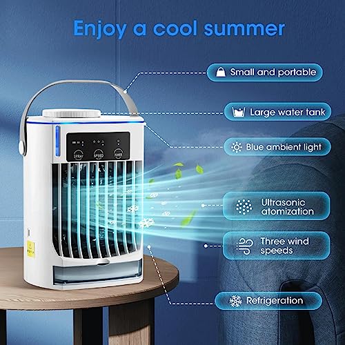 Best Portable Air Conditioner | 4 in 1 Mini Ac Unit Portable - Mobile Air Conditioner with 3-speeds, 3 Mist Modes | Portable Air Cooler for Room Bedroom Office Home Car Tent