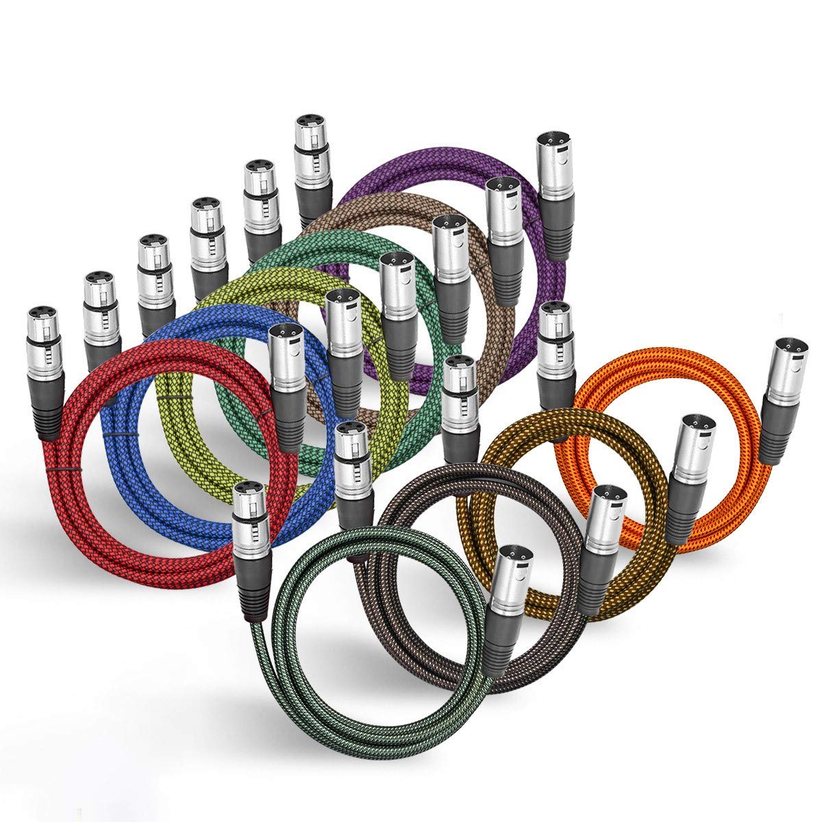 BIFALE XLR Cable 25ft, Heavy Duty Hybrid Braided XLR Patch Cable 3Pin XLR Male to Female Multi-Colored Microphone Cable Balanced Mic/Snake Cord - 10Pack (TOP Series)