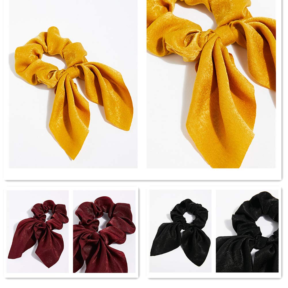 Scrunchies Hair Ties Silk Satin Scrunchy - Cute Bow Bunny Ear Hair Elastic Ponytail Holder Bobbles Soft Elegant Elastic Hair Bands with Tail Ribbon
