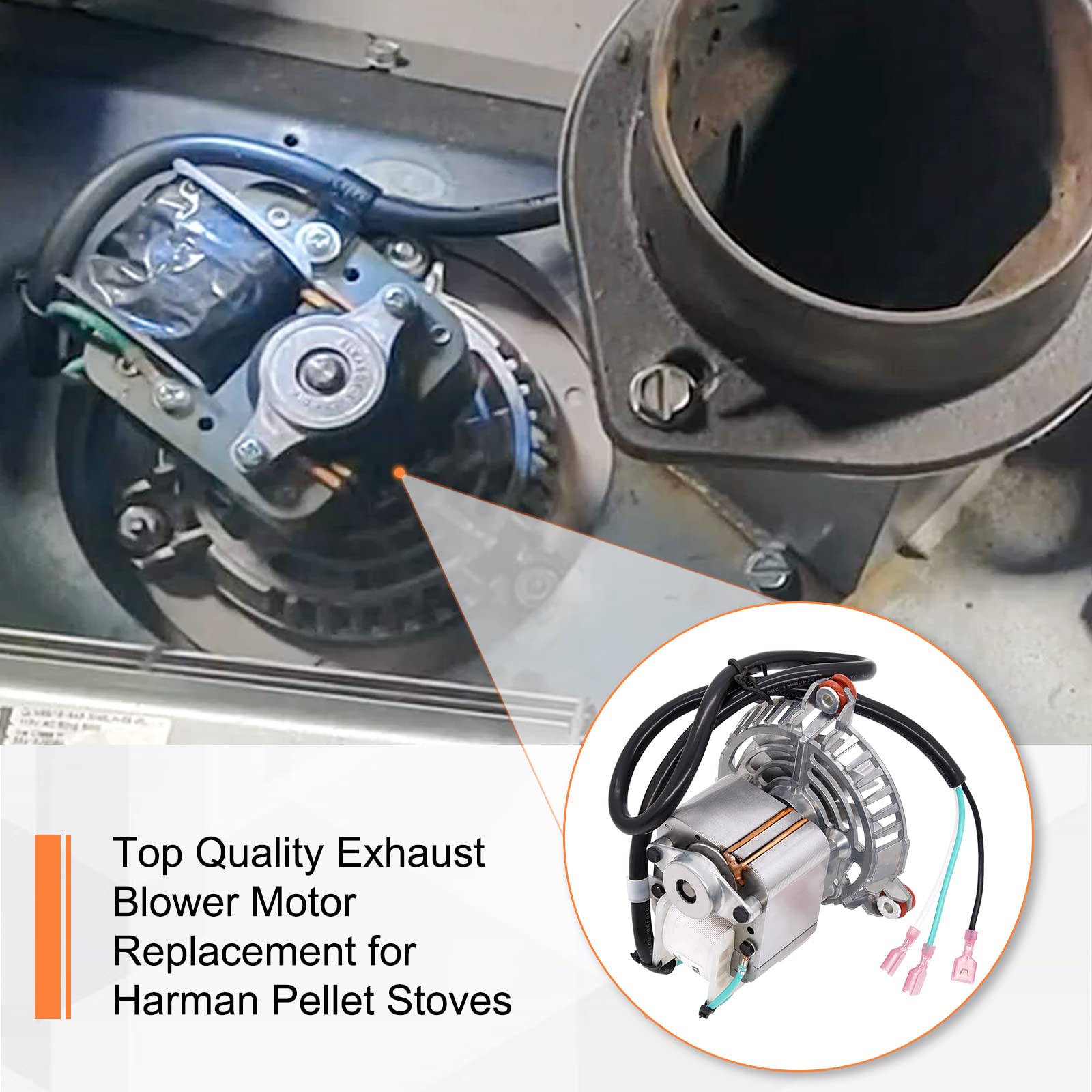 Criditpid Replacement 3-21-08639 Combustion Blower Motor for Harman P68, P43, P61, P61A, Accentra 52i, Advance, P38 Pellet Stoves, With 3-20-502221 Double Paddle Fan Blade.