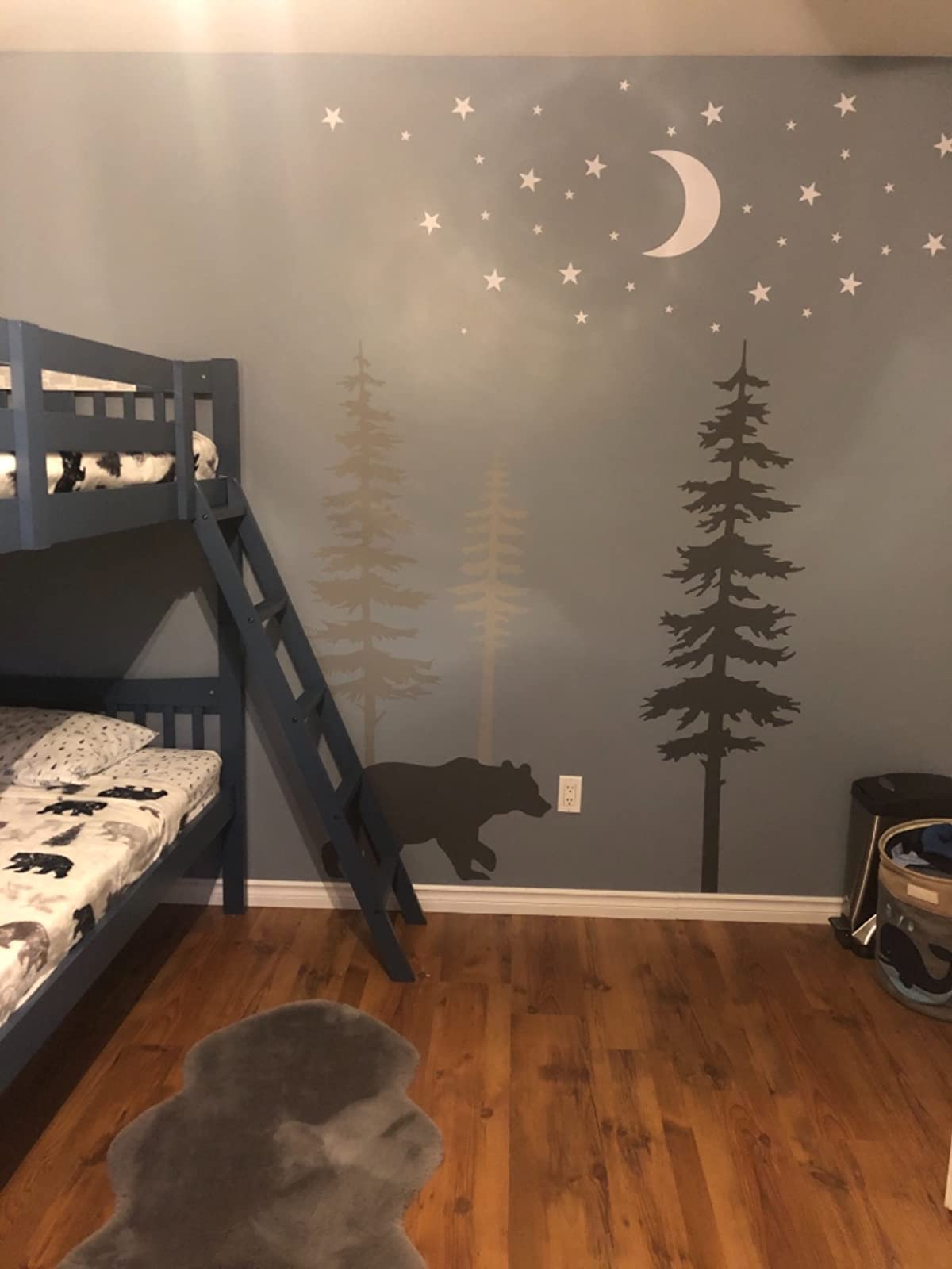 N.SunForest Nursery Wall Decals Pine Tree Stickers with Large Bear Removable Wall Mural Stickers Nursery Tree Art Nature Decals for Kid's Room Bedroom Home Decoration