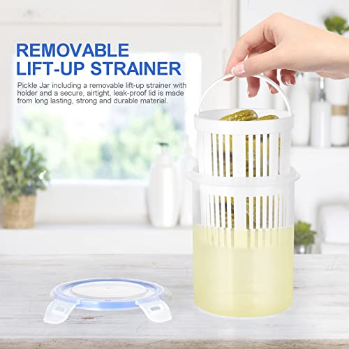 BestAlice 2 Pack Pickle Jar with Strainer Insert, Transparent Pickle Storage Container with Leaks-Proof and Lock It Lid, Pickle Holder Keeper Lifter, Barrel of Olive Jalapeno, Food Storage Container