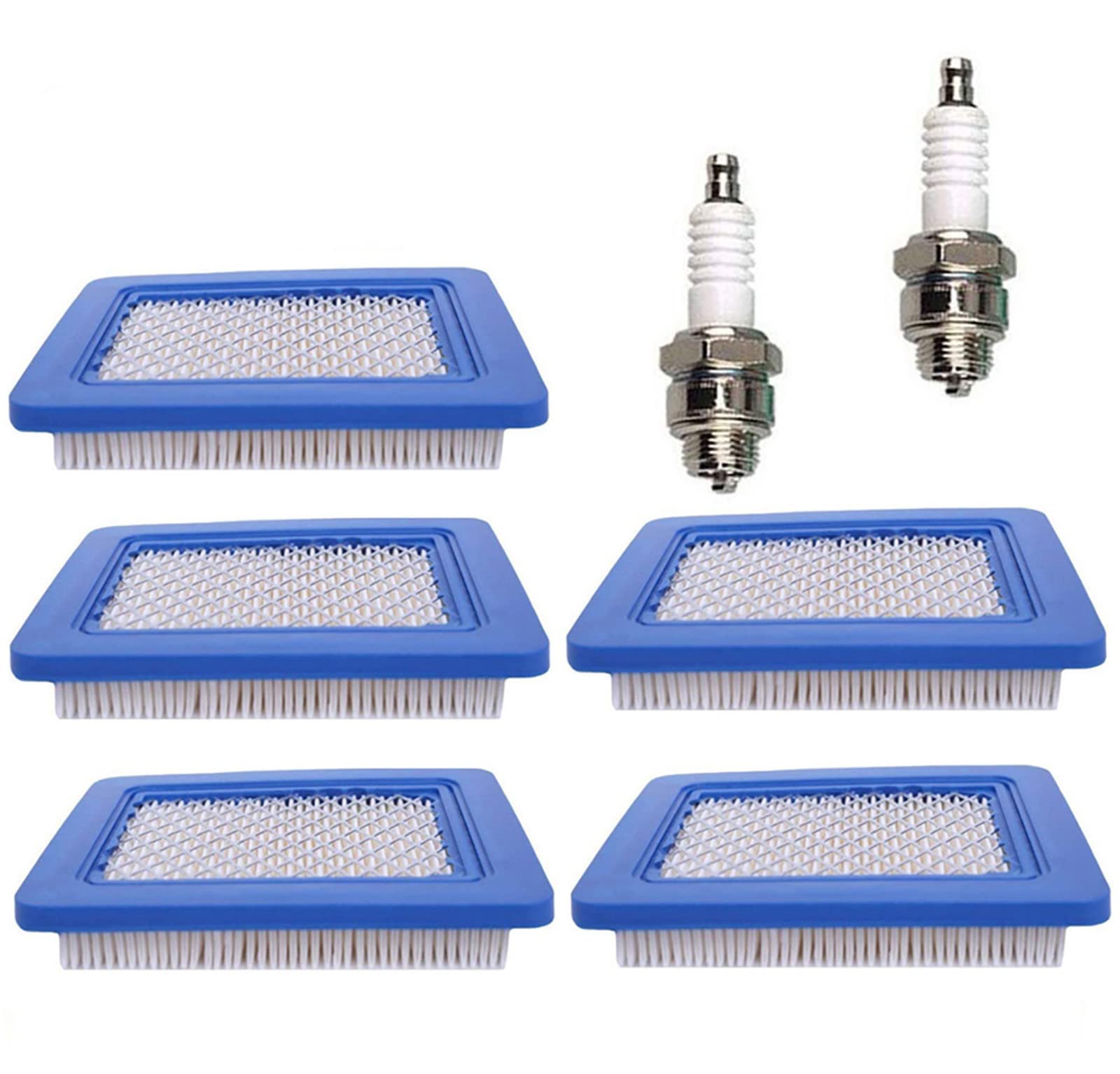 491588s Air Filter Replacement for Briggs and Stratton Air Filter 491588s, Toro 20332 air filter, Air Filter 491588s with 2 Spark Plugs for Craftsman Lawn Mower Air Filter by KAKO(5+2 Pack)