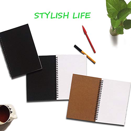 Spiral Notebook, 3Pack Spiral Journal, Thick Pure White Paper 120 Pages Wirebound Notebooks, Sketch Pads& Planner(Black)