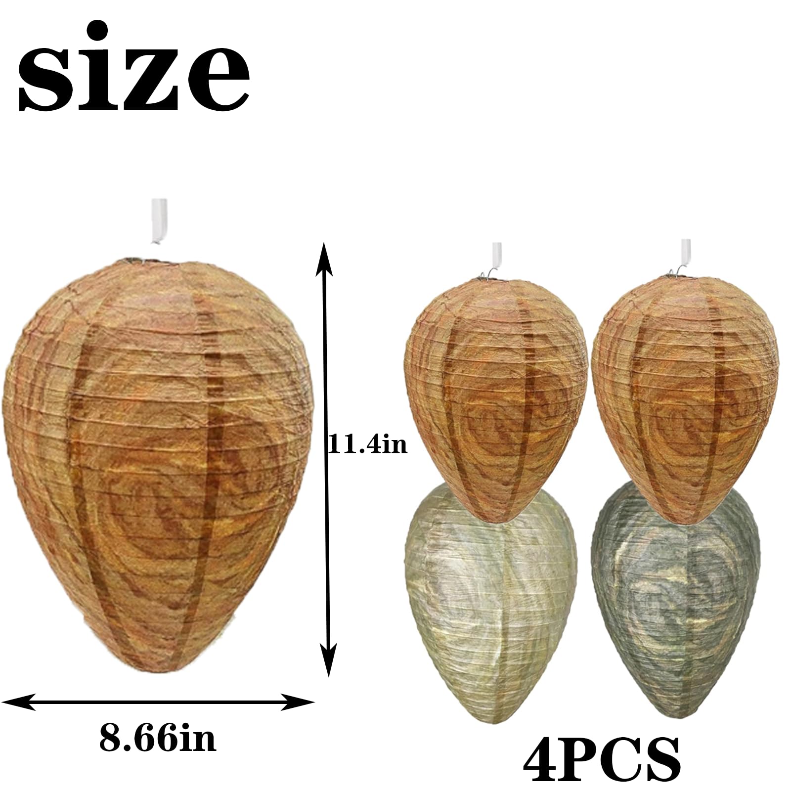 4 Pcs Wasp Nest Decoy Wasp for Outdoor Hanging, Home and Garden(2pcsYellow,1 Green, 1 Light Brown)