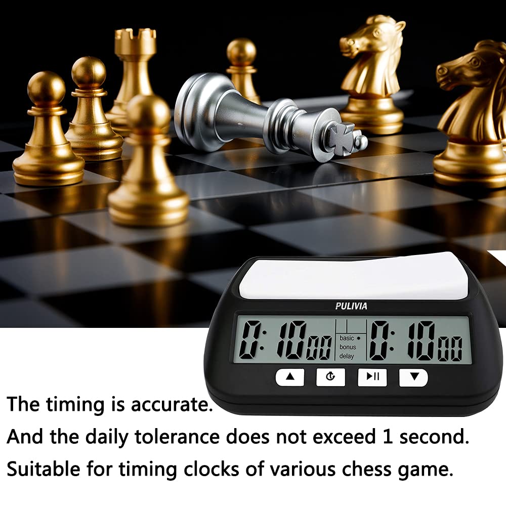 Digital Chess Clock Timer with Count Step, PULIVIA Chess Timer with Alarm, 3-in-1 Multifunction Portable Chess Clock, 2 AA Battery Included, Black