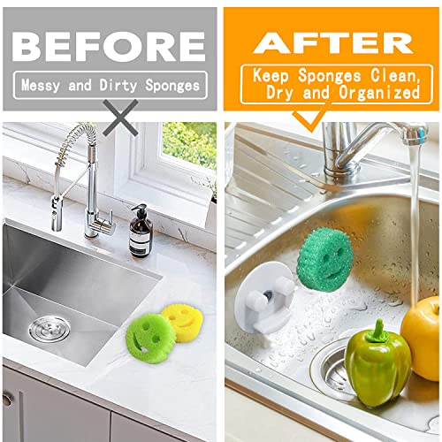 BIHAIT Sponge Holder, Sponge Caddy Suction Sponge Holder, Sponge Organizer for Kitchen,Bathroom Sink, Self Draining, Dishwasher Safe for Holding Smiley Sponges(No Sponges Included), White(2-Pack)
