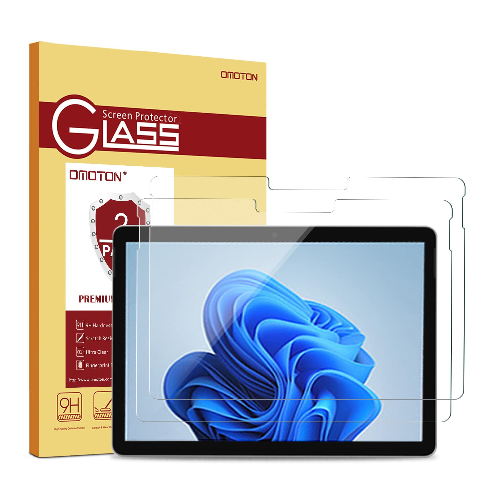 OMOTON 2 Pack Screen Protector for Microsoft Surface Go 4 / Surface Go 3/ Surface Go 2 / Surface Go(10.5 inch, 2023/2021/2020/2018), Tempered Glass/Case Friendly/Surface Pen Compatible