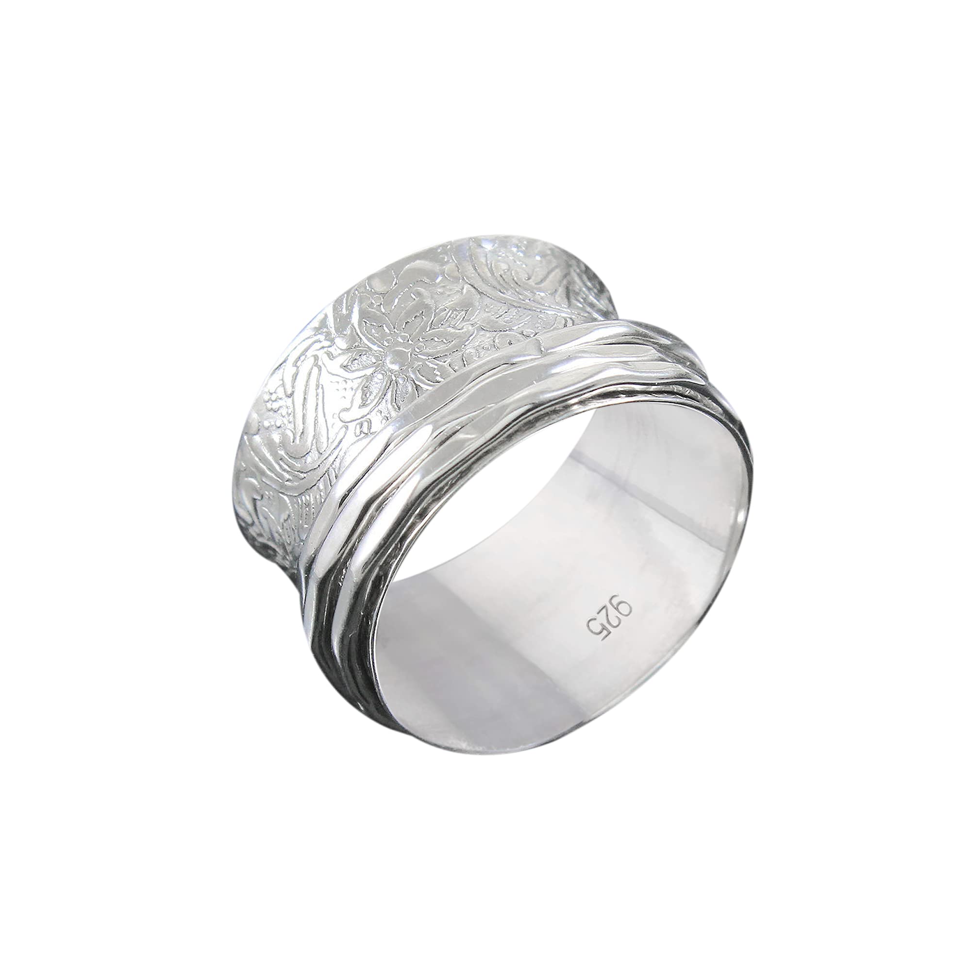 925 Sterling Silver Ring, Spinner Ring , Fidget Ring , Beutyfull Texture Ring , (9.5)