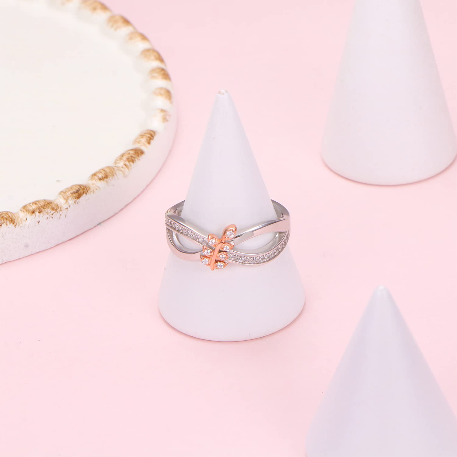 925 Sterling Silver Engraved Faith Hope Love Criss Cross Olive Leaf Ring for Women Lady Size 8