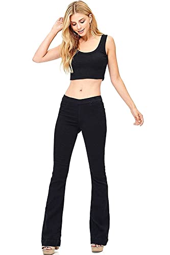 Cello Women's Juniors Mid Waist Skinny Fit Bootcut Pants (M, Black)