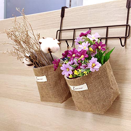 JIAKAI 4pcs Mini Hanging Storage Bag,Cotton Linen Small Storage Basket Decor Bin Bag with Handle, for Wall Door Closet