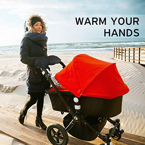 Stroller Hand Muff Winter Extra Thick Pushchair Gloves Black Hand Warmer for Parents and Caregivers in Cold Weather Anti-Freeze Windproof Snowproof Aosbos