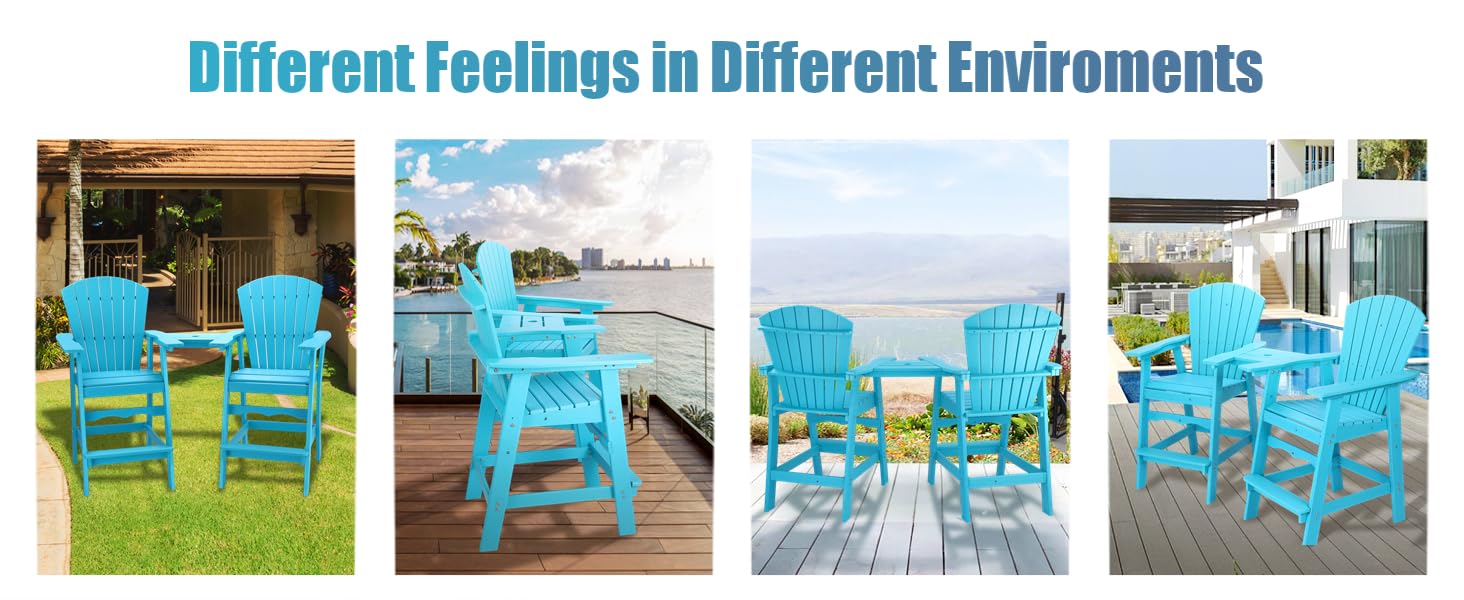 Aoorun 59''H Tall Adirondack Chairs, Balcony Chairs Set bar Height, Outdoor Chairs Set with Table (27.9" W x 51.9" H) - Blue