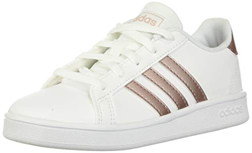 adidas Kids’ Grand Court K Sneaker, White/Copper Metallic/Glow Pink, 3 M US Little Kid