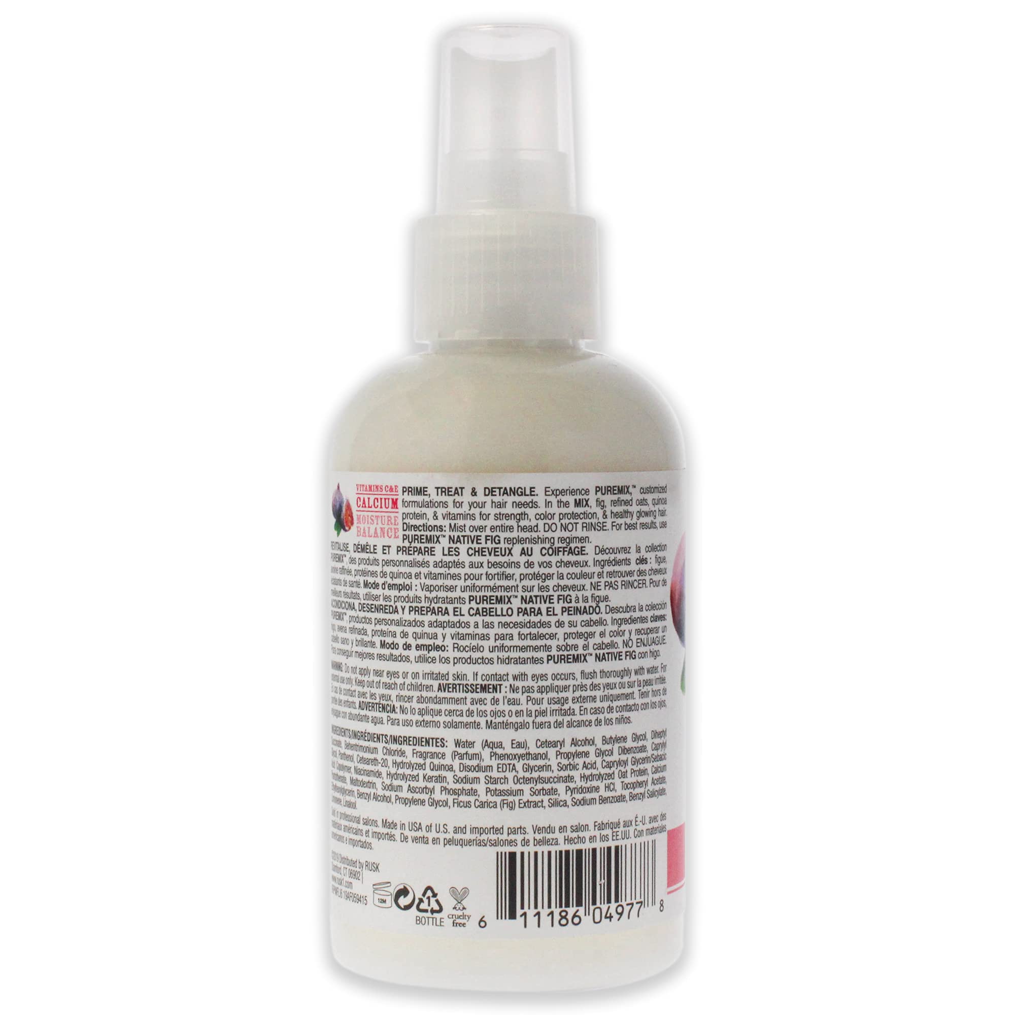 RUSK PUREMIX Native Fig Replenishing 3-in-1 Leave-In for Normal Hair, 6 Oz, Restores Moisture, Instantly Detangles, Eliminates Frizz Without Weighing Hair Down