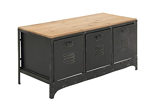 Deco 79 Metal Low Profile File Cabinet 3 Drawers Storage Bench with Brown Wood Top, 39" x 16" x 19", Black