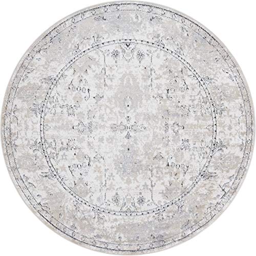 Unique Loom Portland Collection Area Rug - Central (5' 3" Round, Ivory/ Gray)