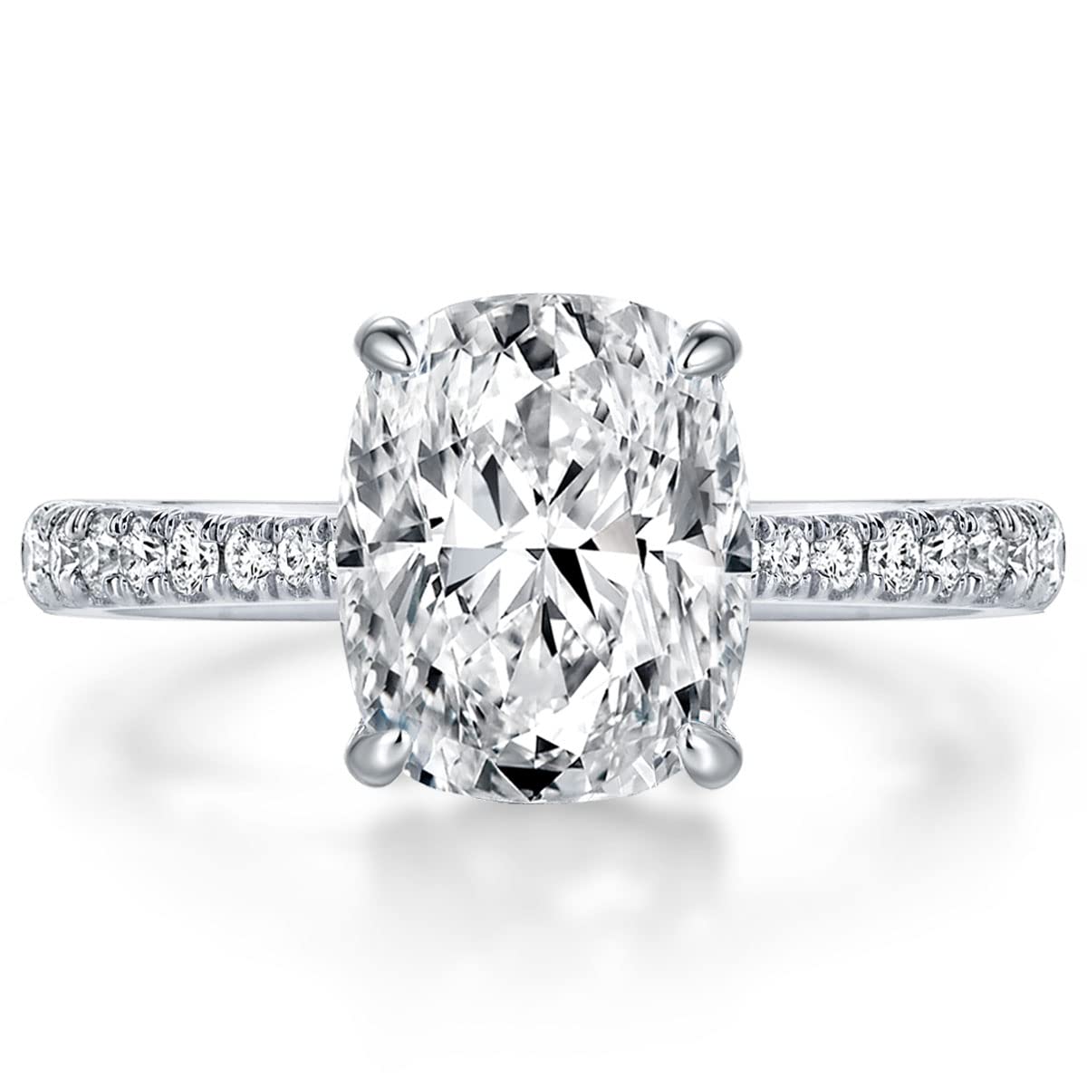 4ct Moissanite Elongated Cushion Cut Engagement Ring White Gold Plated 925 Sterling Silver Promise Rings for Women Size 6