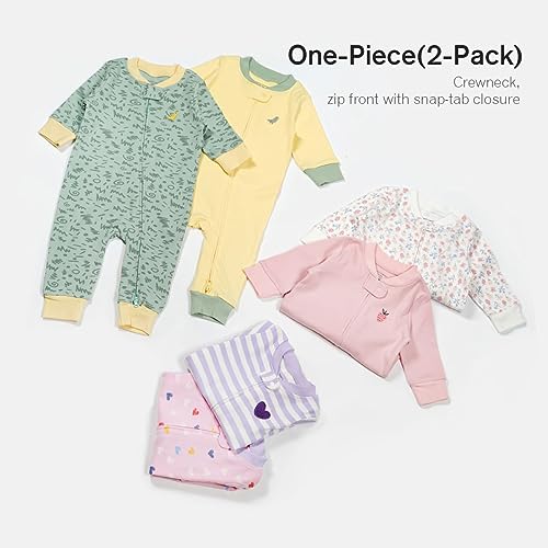 Teach Leanbh Baby 2-Pack 100% Cotton Romper Jumpsuits Two Way Zipper Long Sleeve Footless Sleep and Play (Purple Floral, 6-12 Months)