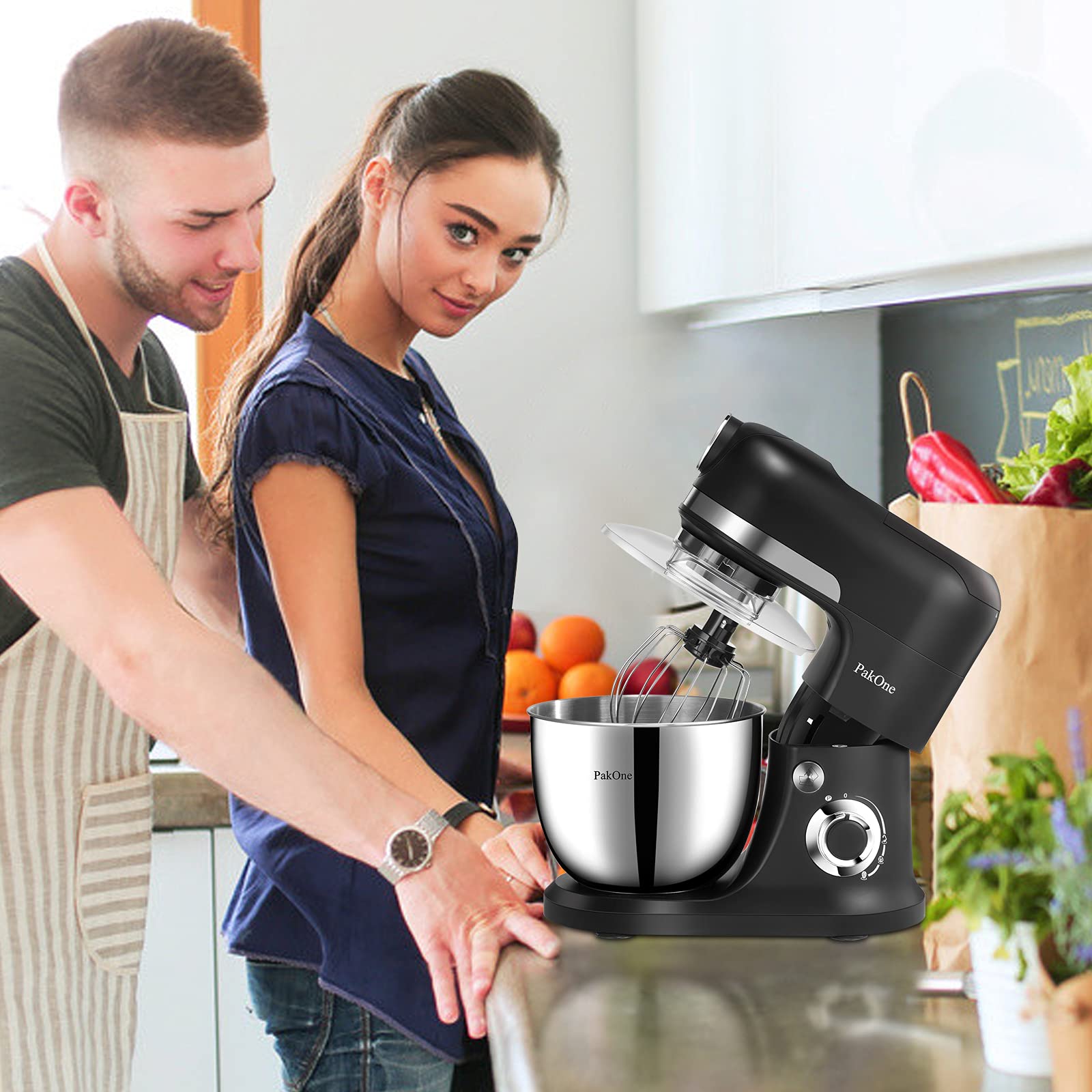 BONISO Stand Mixer,6.5-QT 800W 6-Speed Tilt-Head Food Mixer, Kitchen Electric Mixer with Dough Hook, Wire Whip & Beater
