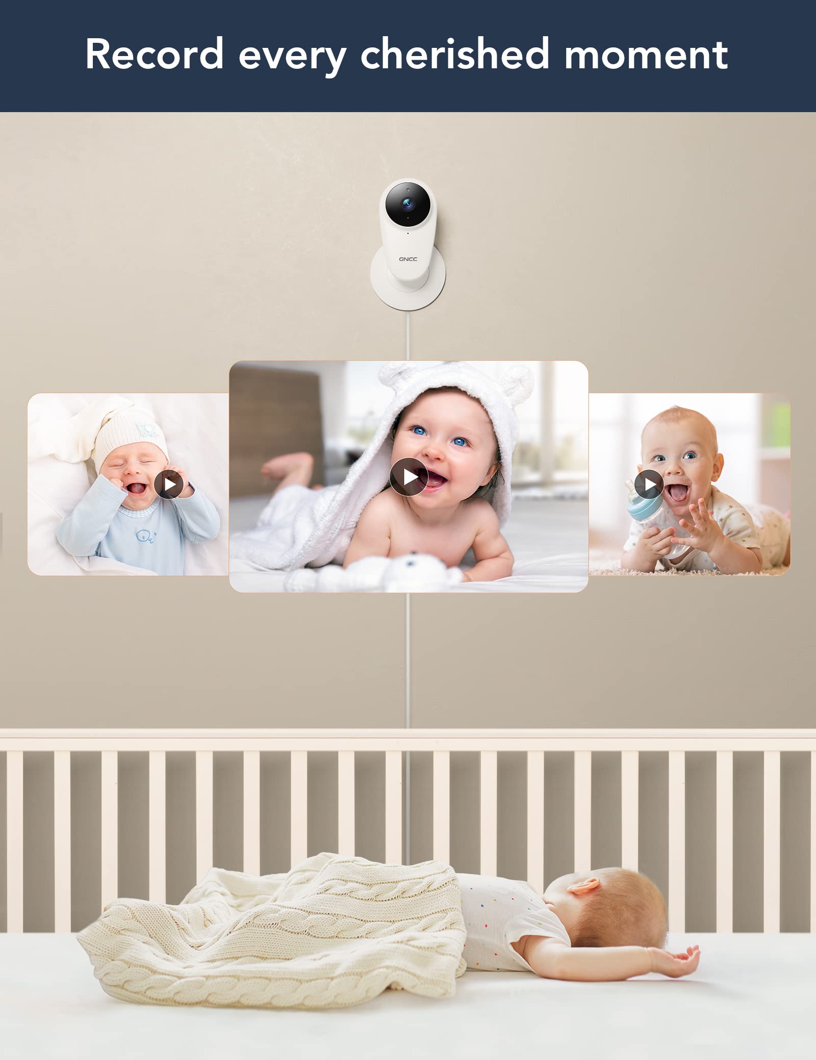 GNCC Baby Monitor with Camera and Night Vision, 1080P Baby Camera Monitor,Indoor Camera with Two Way Audio, 2.4G WiFi Smartphone Control, Motion/Sound Detection, SD&Cloud Storage, C1