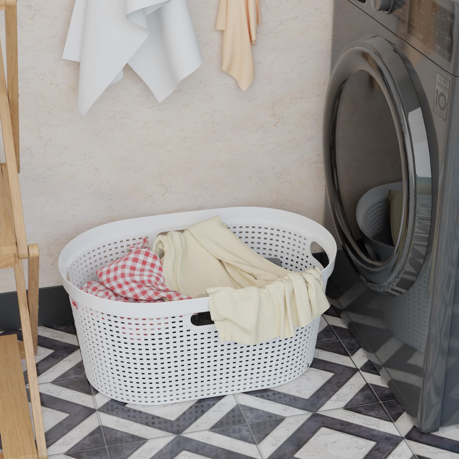 Aninhao 4-Pack 40 L Plastic Laundry Storage Basket, Large Clothes Hamper Basket with Cutout Handles